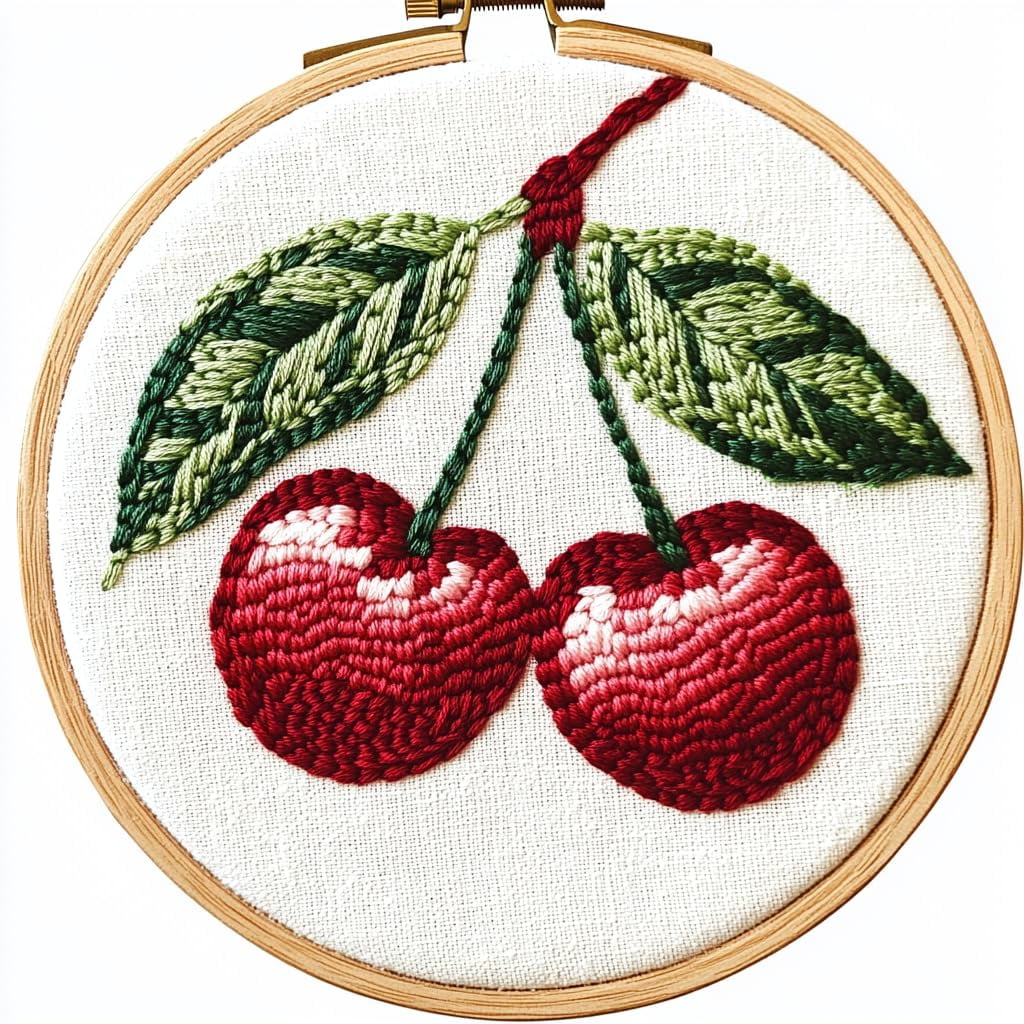 DIY Punch Needle Kits for Beginners Red Cherry Fruit with Green Leave ...