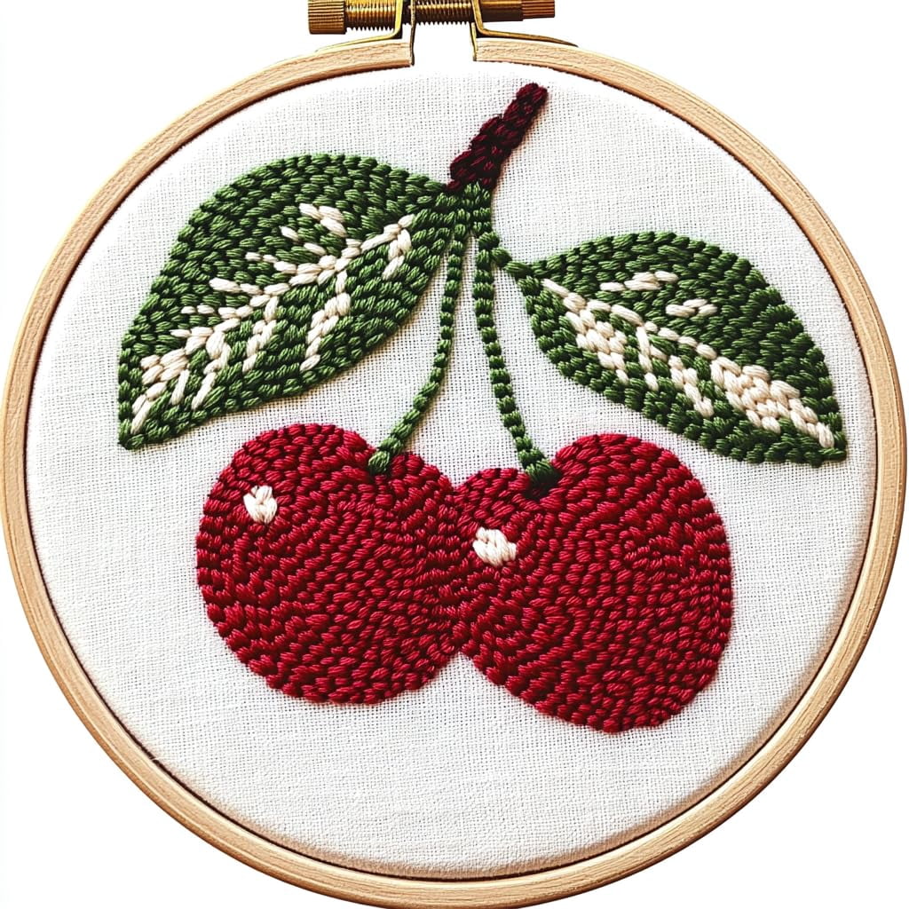 DIY Punch Needle Kits for Beginners Red Cherry Fruit with Green Leave ...