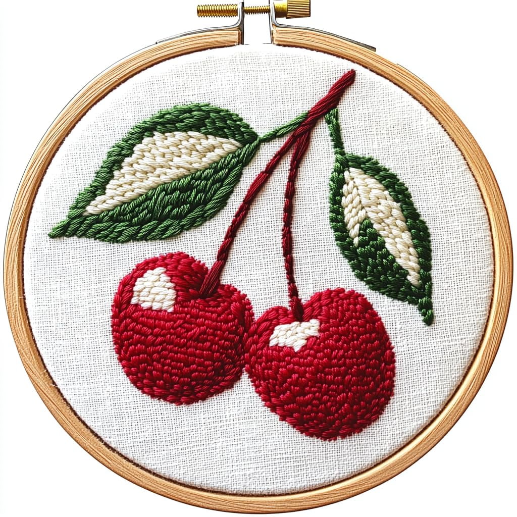 DIY Punch Needle Kits for Beginners Red Cherry Fruit with Green Leave ...