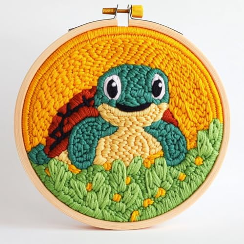 DIY Punch Needle Kits for Beginners Turtle with Hoop Embroidery Punch Needle Starter Craft Set ...
