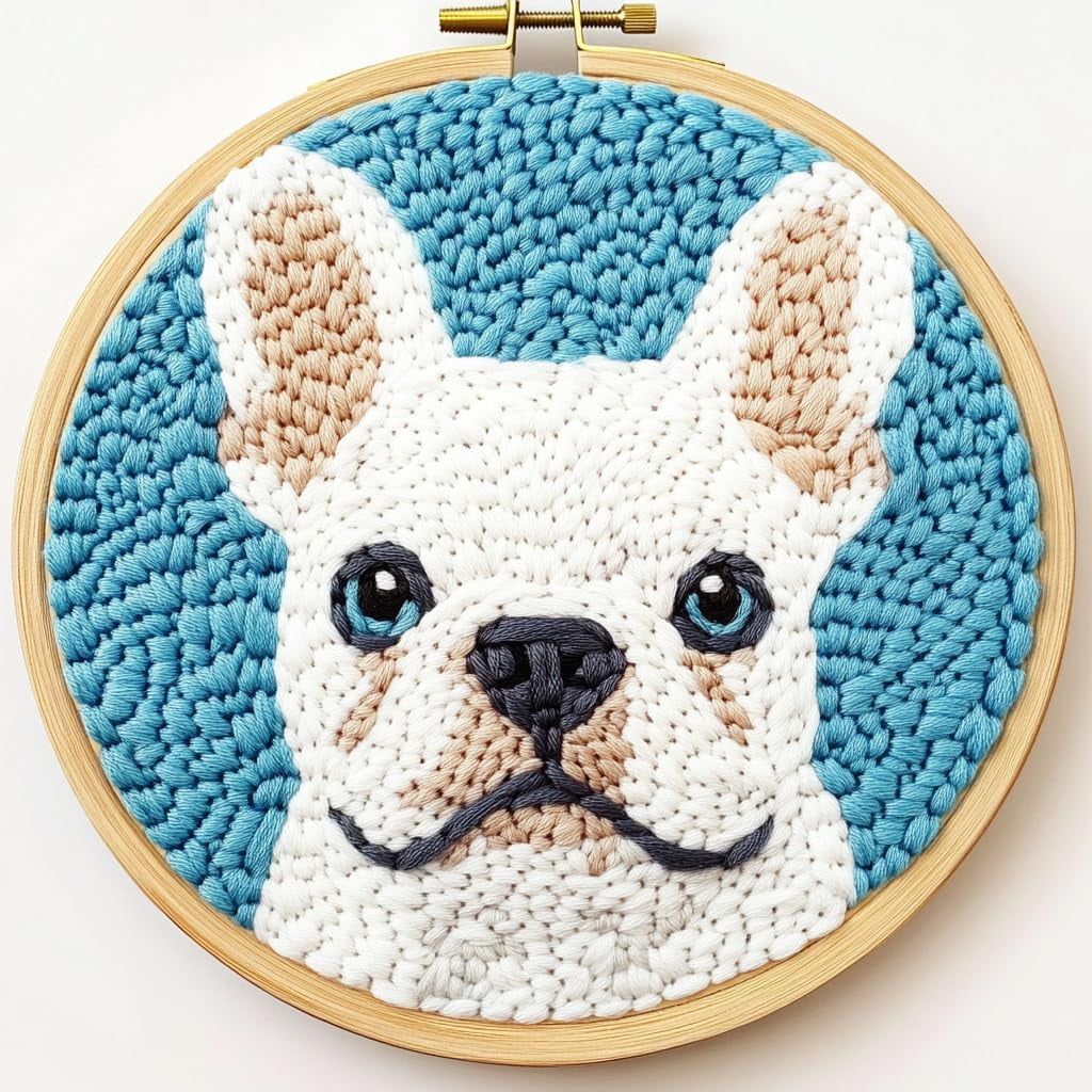 DIY Punch Needle Kits for Beginners White French Bulldog with Hoop ...