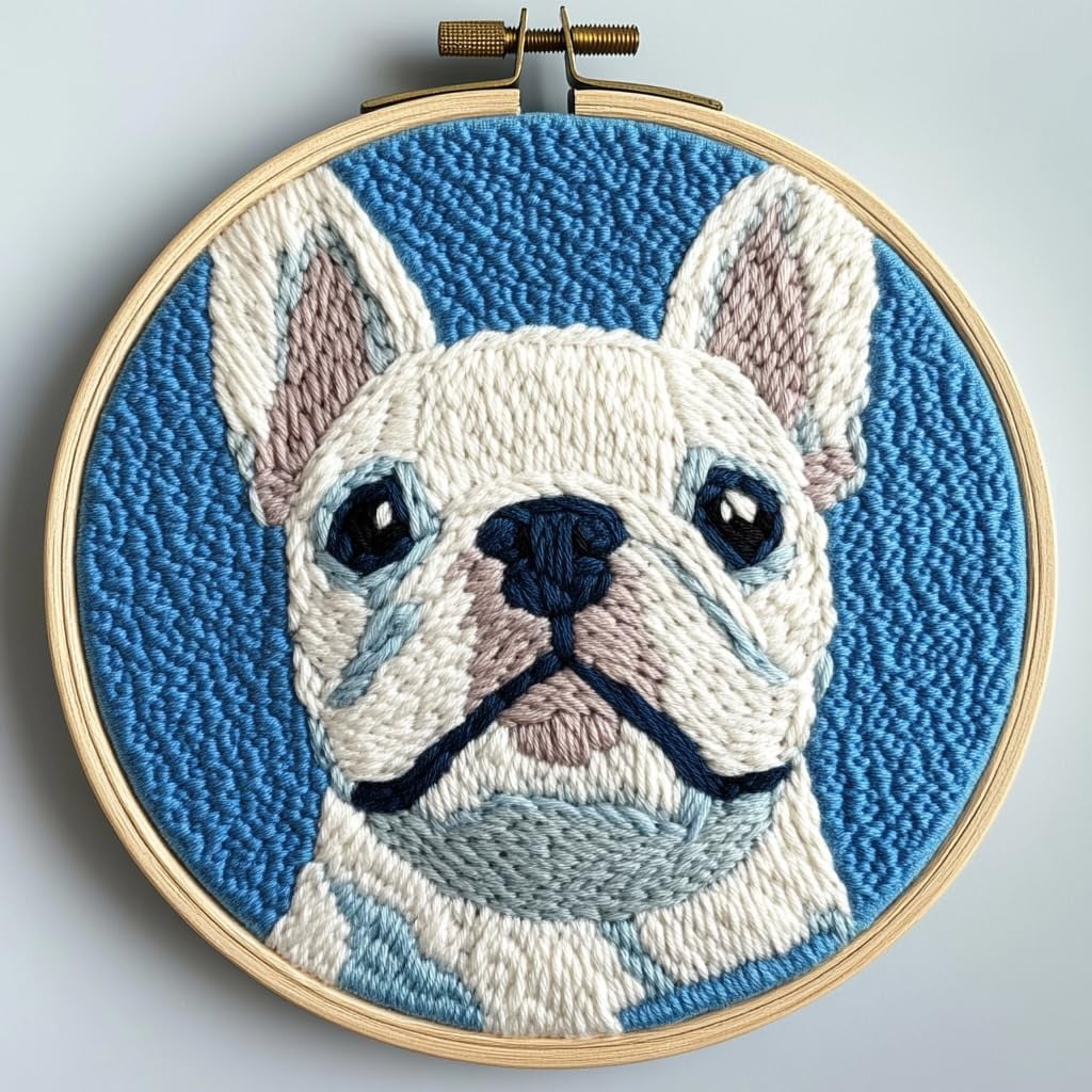 DIY Punch Needle Kits for Beginners White French Bulldog with Hoop ...