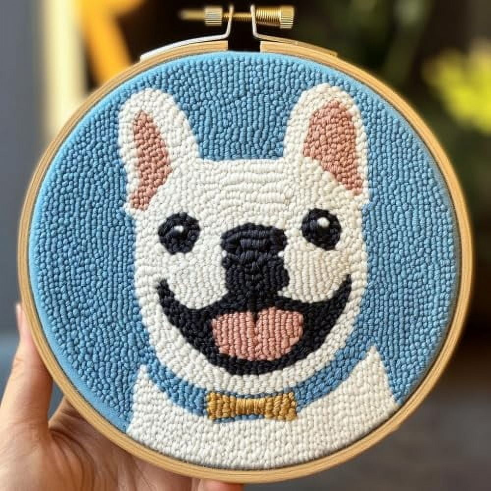 DIY Punch Needle Kits for Beginners White French Bulldog with Hoop ...