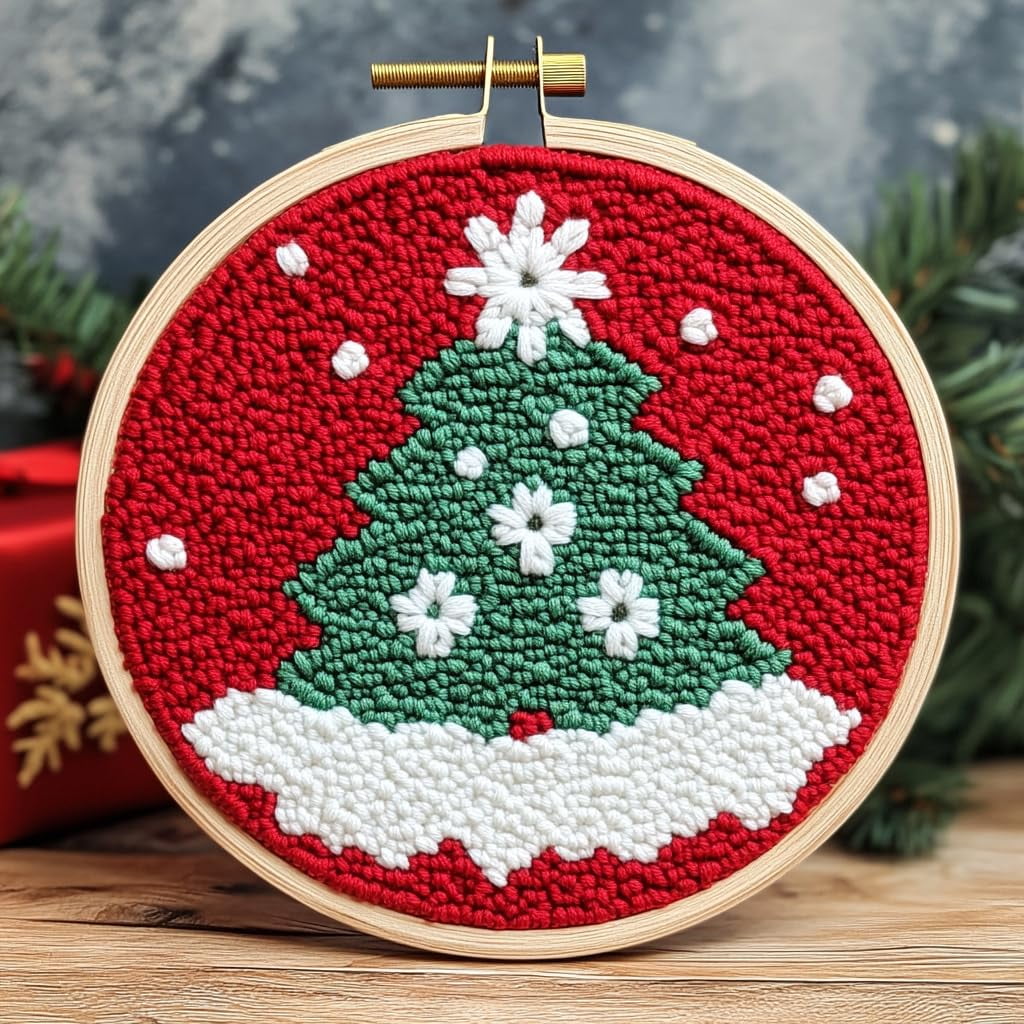 DIY Punch Needle Kits for Beginners White Snowflake and Green Christmas ...
