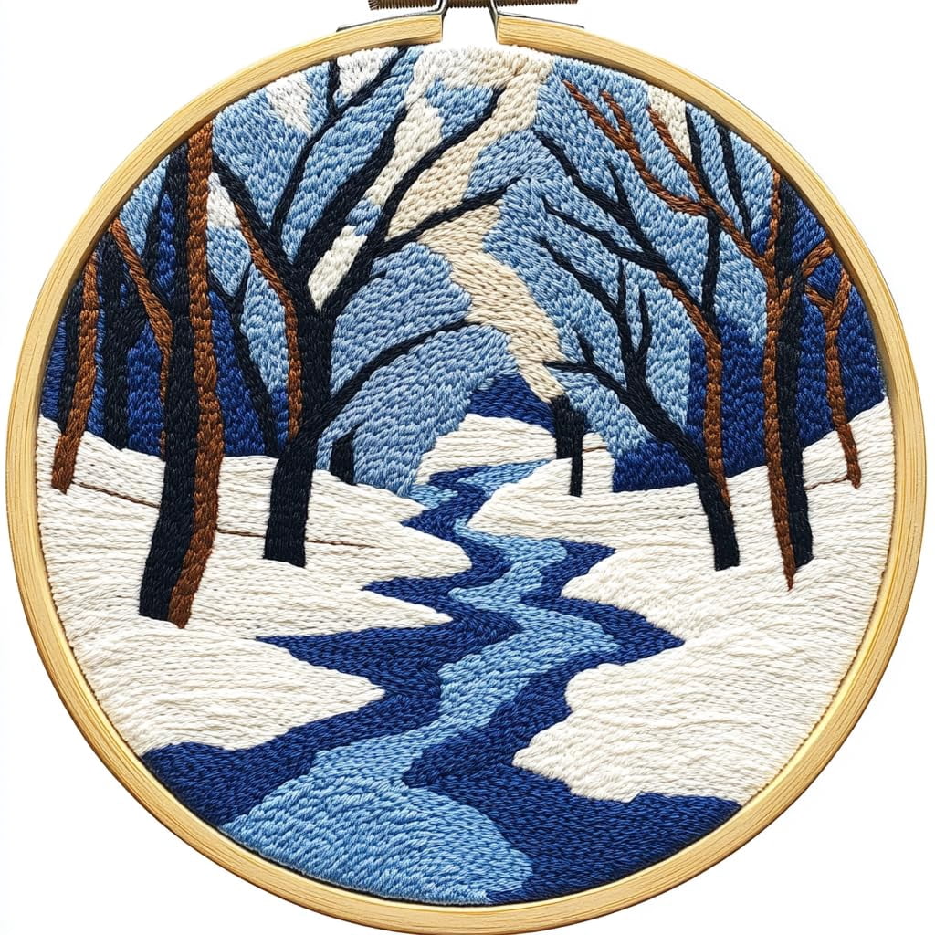 DIY Punch Needle Kits for Beginners Winter Snow River Trees with Hoop ...
