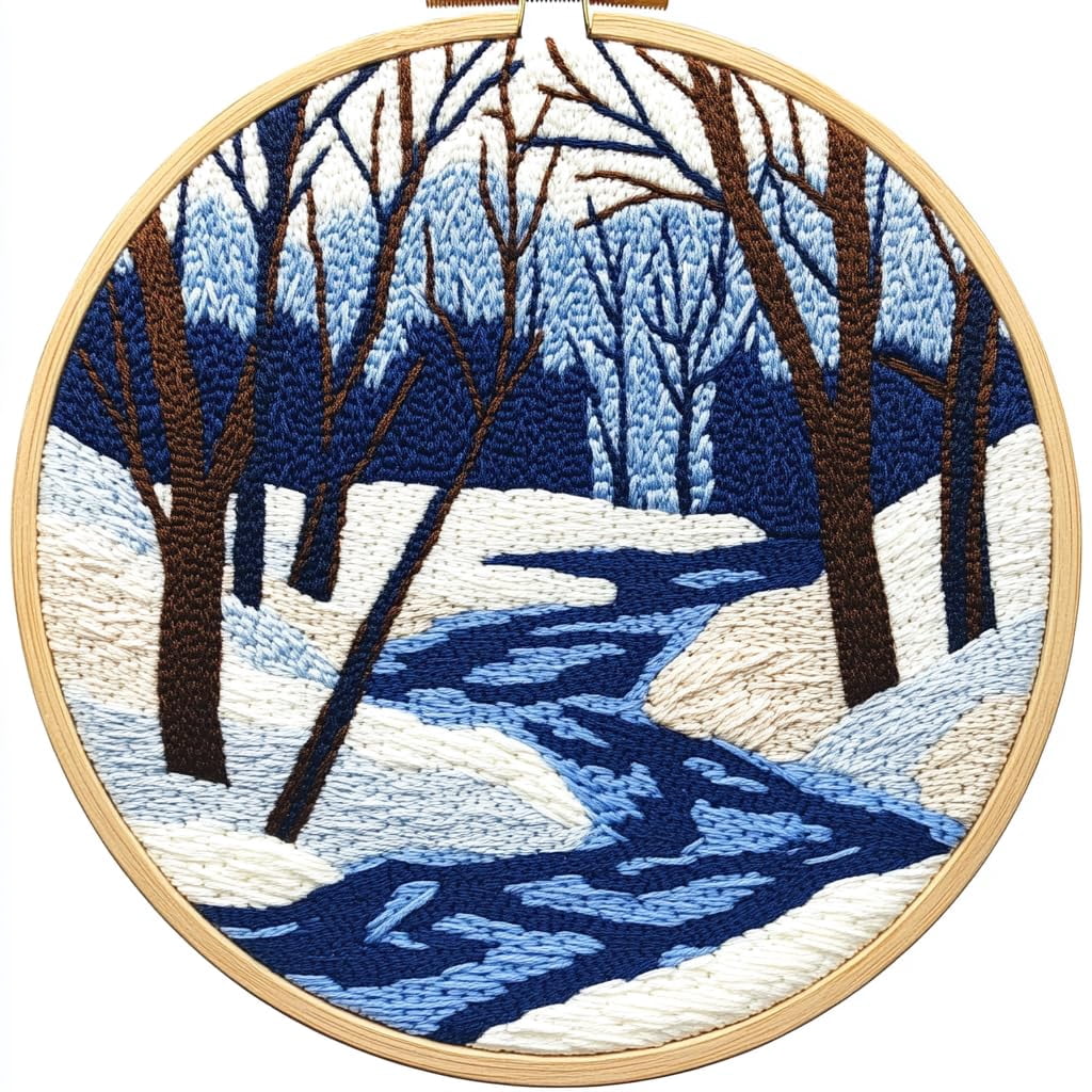 DIY Punch Needle Kits for Beginners Winter Snow River Trees with Hoop ...