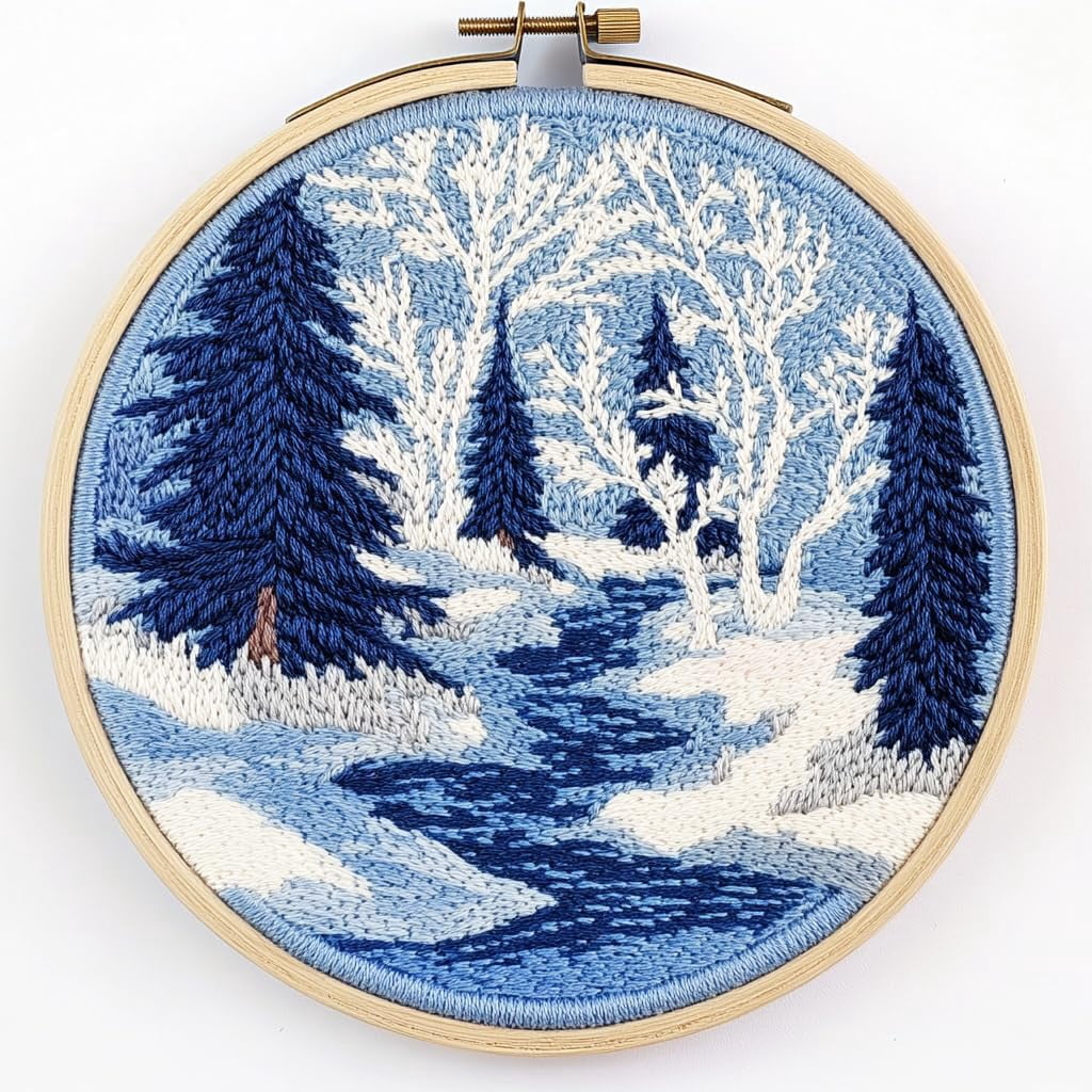 DIY Punch Needle Kits for Beginners Winter Snow River Trees with Hoop ...
