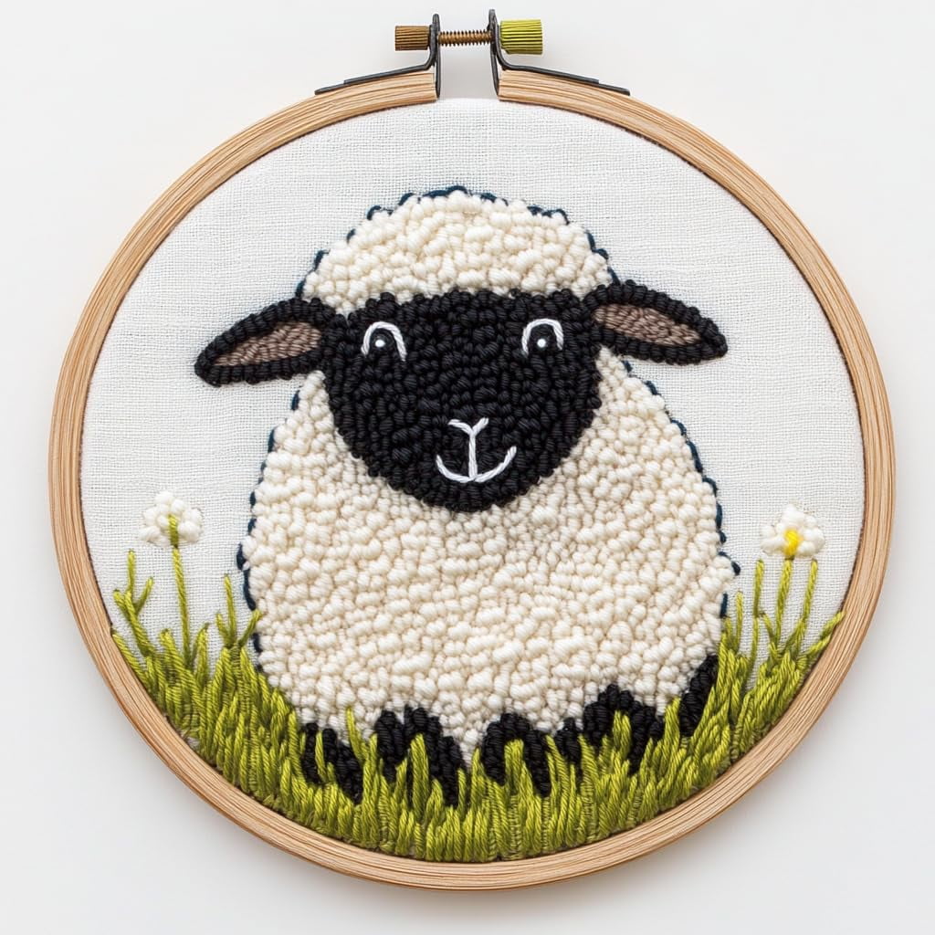DIY Punch Needle Kits Black and White Sheep in Grass Easy for Beginners ...