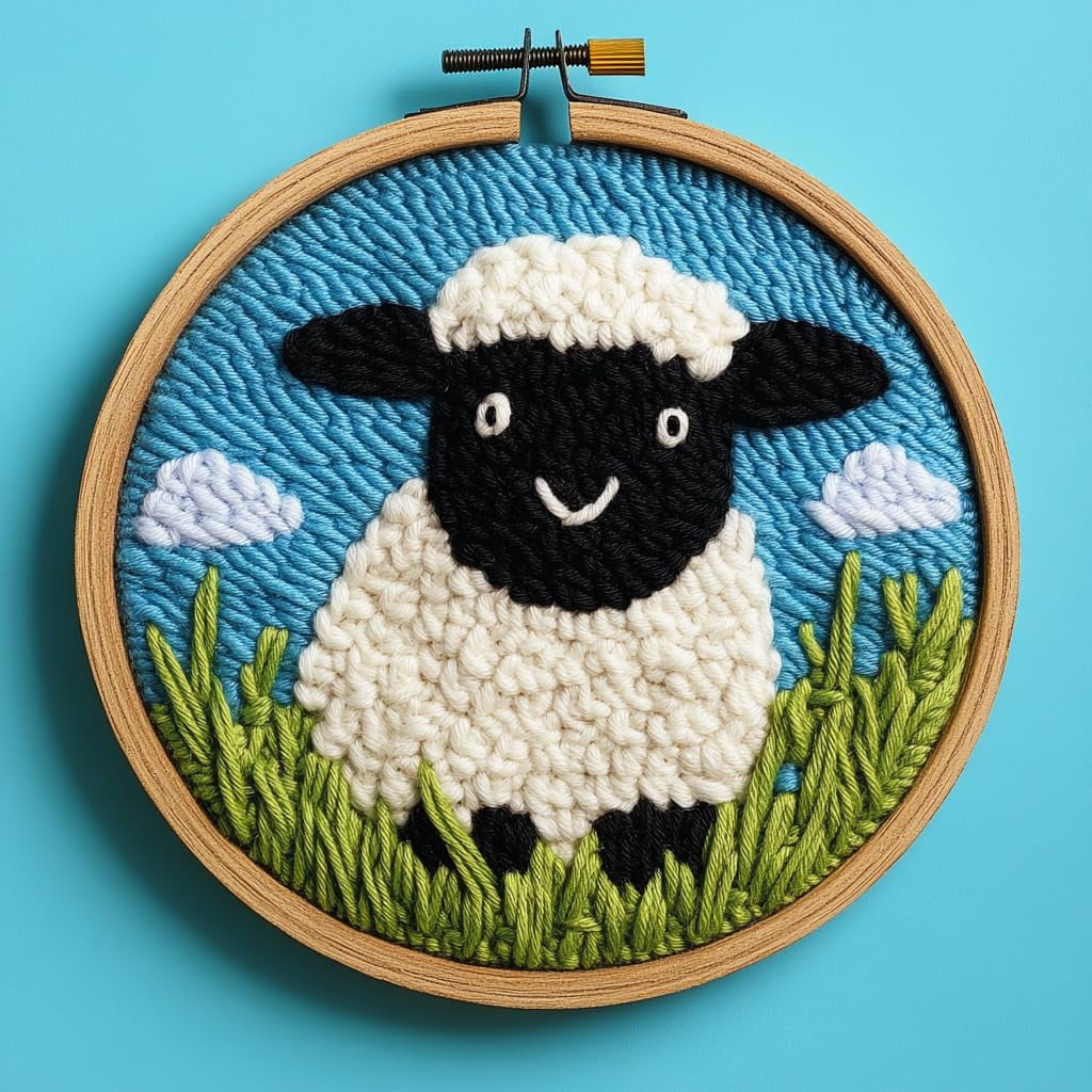 DIY Punch Needle Kits Black and White Sheep in Grass Easy for Beginners ...