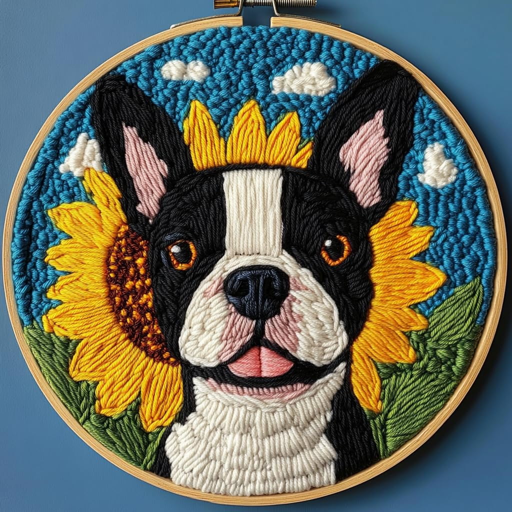 DIY Punch Needle Kits Boston Terrier and Sunflower Easy for Beginners ...