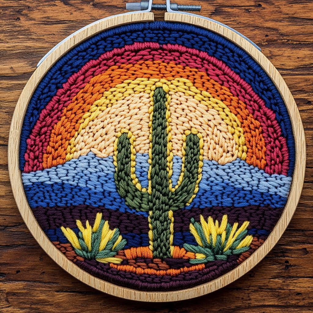 DIY Punch Needle Kits Cactus and Sunset Embroidery Punch Needle Starter ...