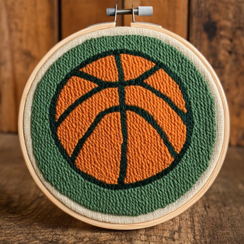 DIY Punch Needle Kits Cartoon Basketball with Green Background ...