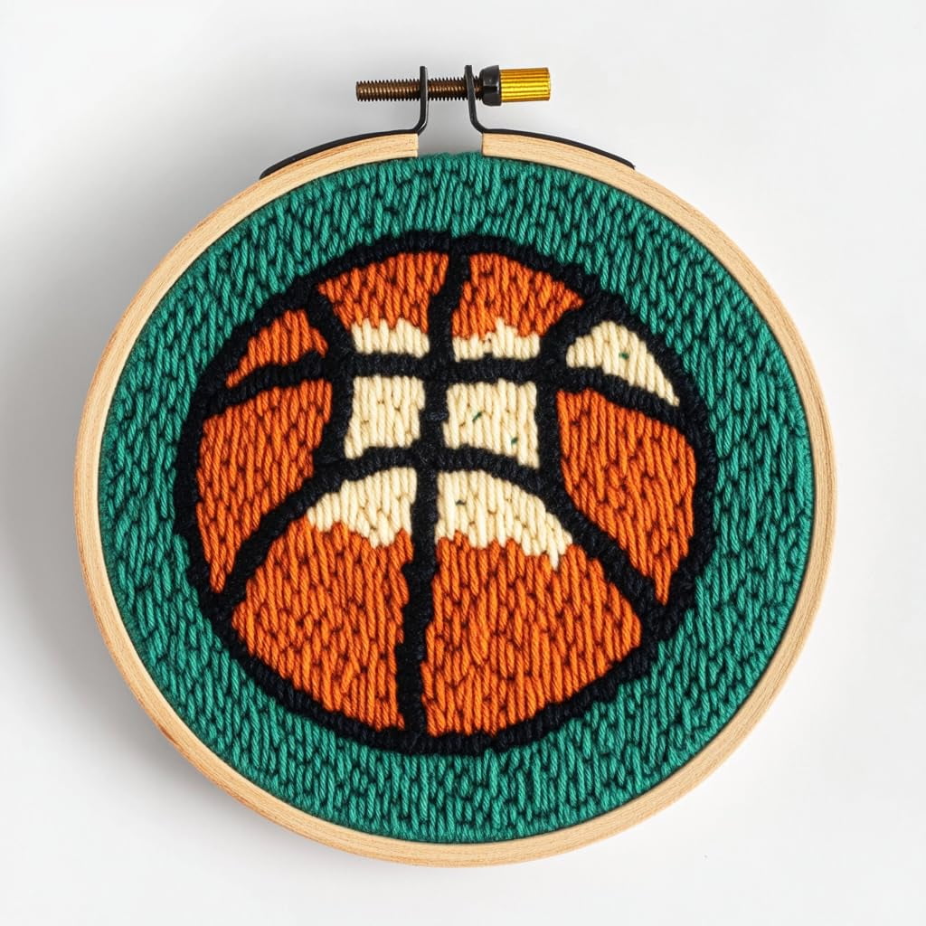 DIY Punch Needle Kits Cartoon Basketball with Green Background ...