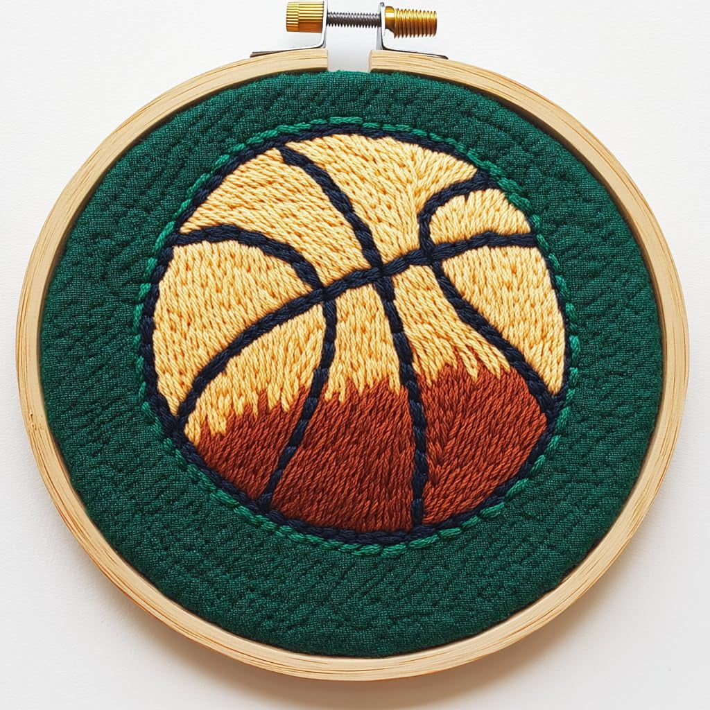DIY Punch Needle Kits Cartoon Basketball with Green Background ...