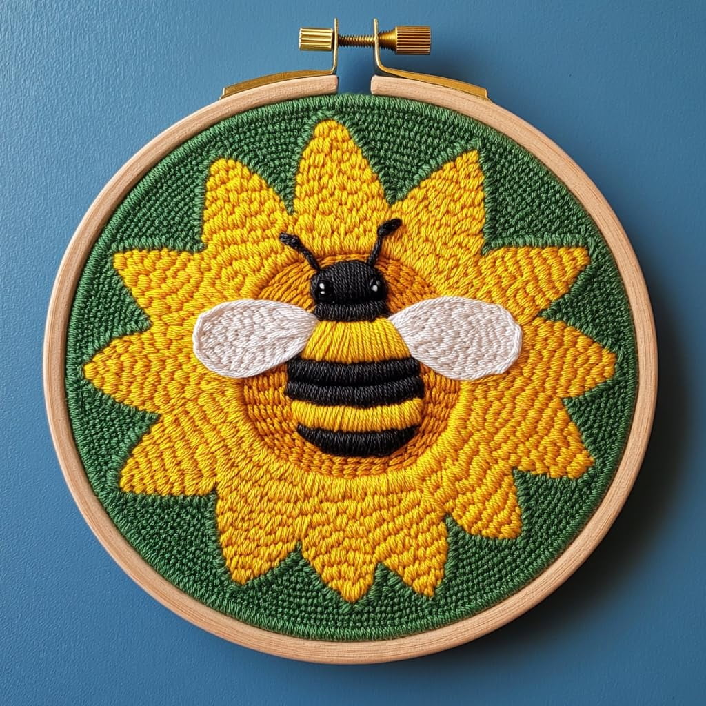DIY Punch Needle Kits Cartoon Bee on Sunflower Embroidery Punch Needle ...