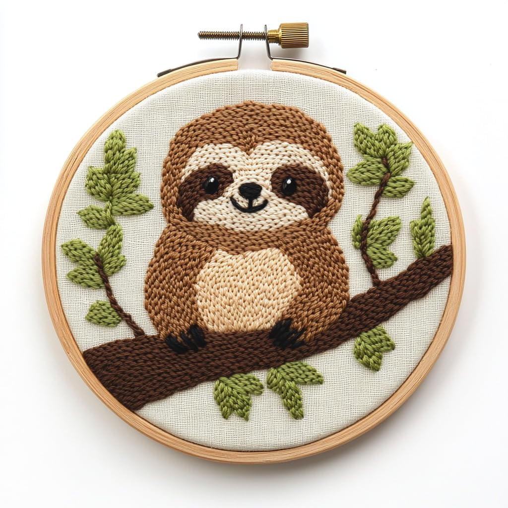 DIY Punch Needle Kits Cartoon Cute Brown Sloth on Tree Branch ...