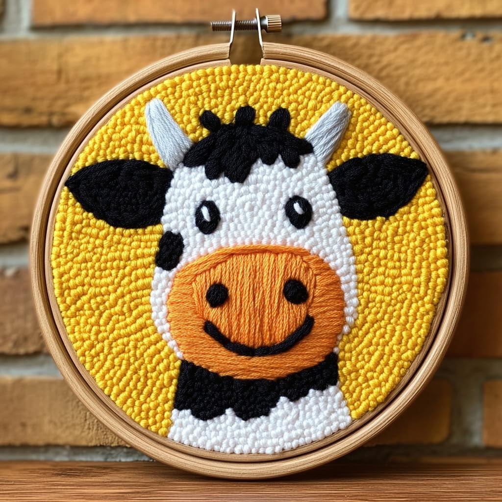 DIY Punch Needle Kits Cartoon Cute Dairy Cow Embroidery Punch Needle ...