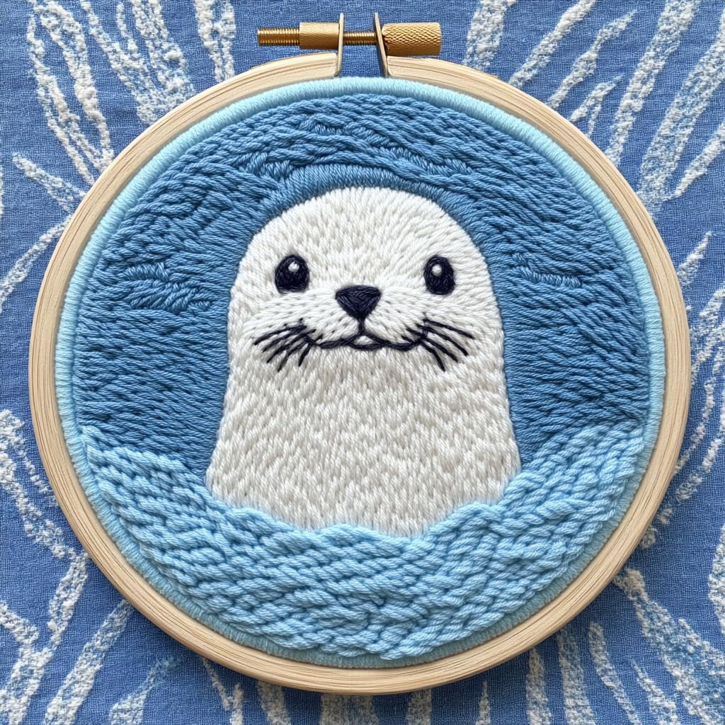 DIY Punch Needle Kits Cartoon Cute Seal in Sea Embroidery Punch Needle ...