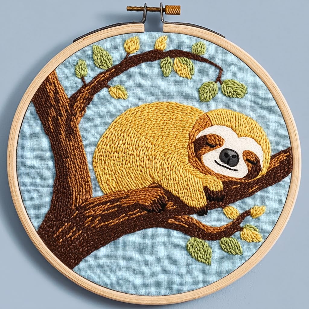 DIY Punch Needle Kits Cartoon Cute Sloth Sleep on Tree Branch ...