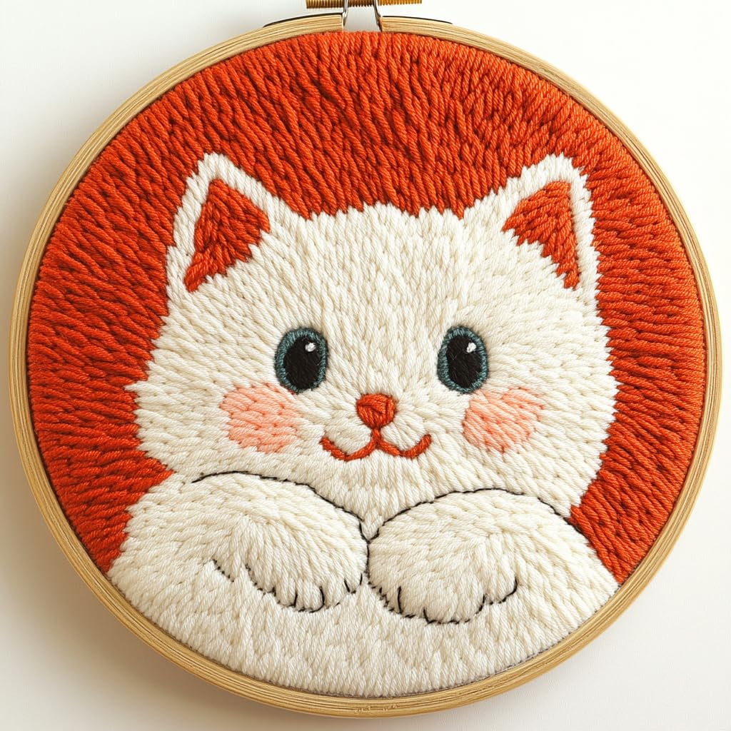 DIY Punch Needle Kits Cartoon Cute White Cat Embroidery Punch Needle ...