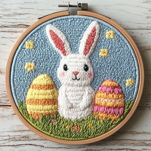 DIY Punch Needle Kits Cartoon Cute White Rabbit and Easter Eggs ...
