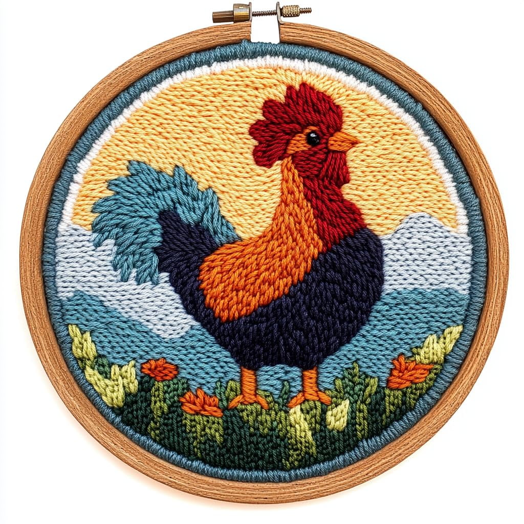 DIY Punch Needle Kits Cartoon Rooster with Sunset Easy for Beginners ...