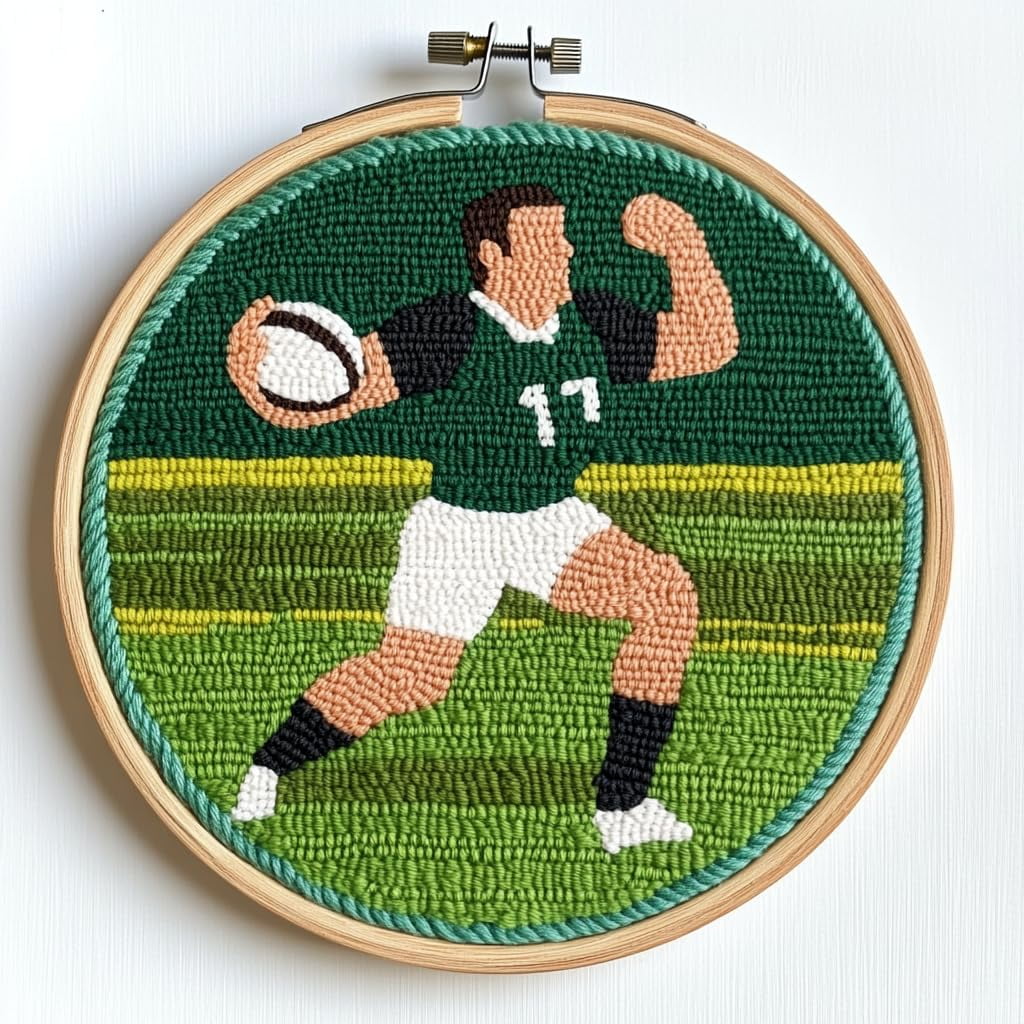 DIY Punch Needle Kits Cartoon Rugby Ball Player Embroidery Punch Needle ...