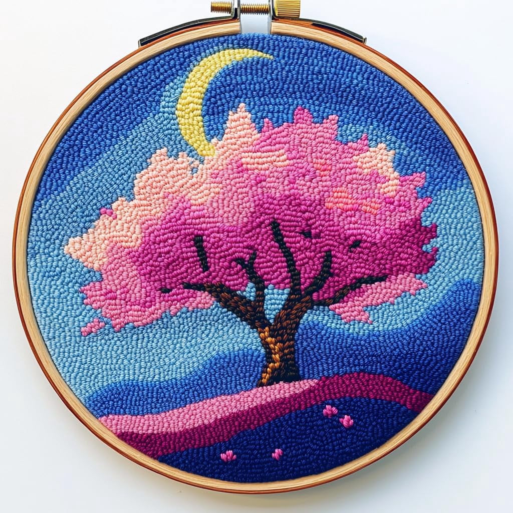 DIY Punch Needle Kits Cherry Tree under Moon Easy for Beginners Punch ...