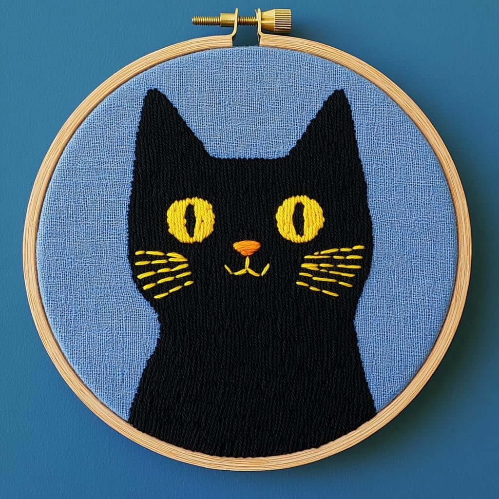 DIY Punch Needle Kits Cute Black Cat Easy for Beginners Punch Needle ...