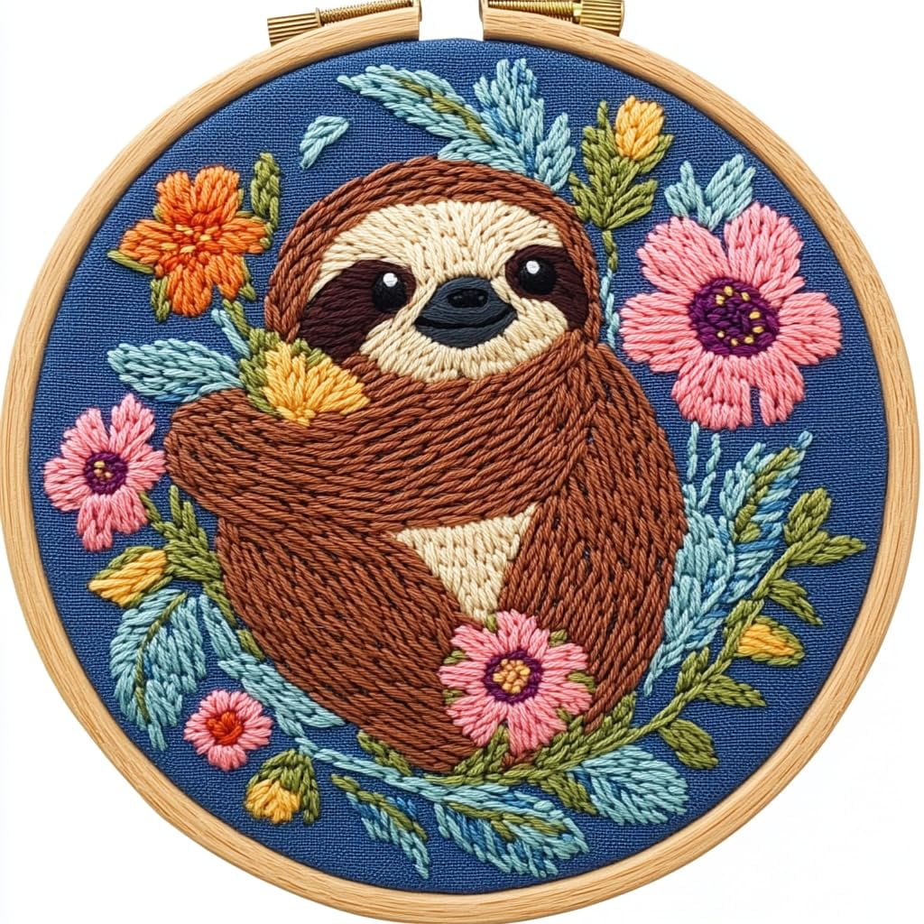 DIY Punch Needle Kits Cute Brown Sloth in Flowers Easy for Beginners ...