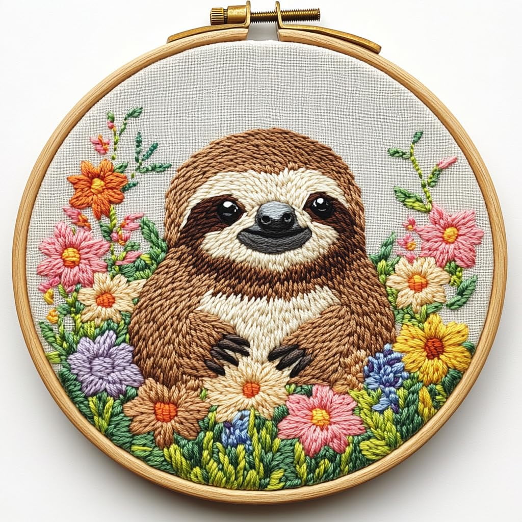 DIY Punch Needle Kits Cute Brown Sloth in Flowers Easy for Beginners ...