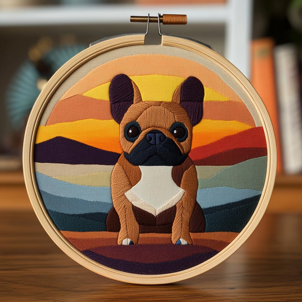 DIY Punch Needle Kits Cute Cartoon Cute Brown French Bulldog with ...