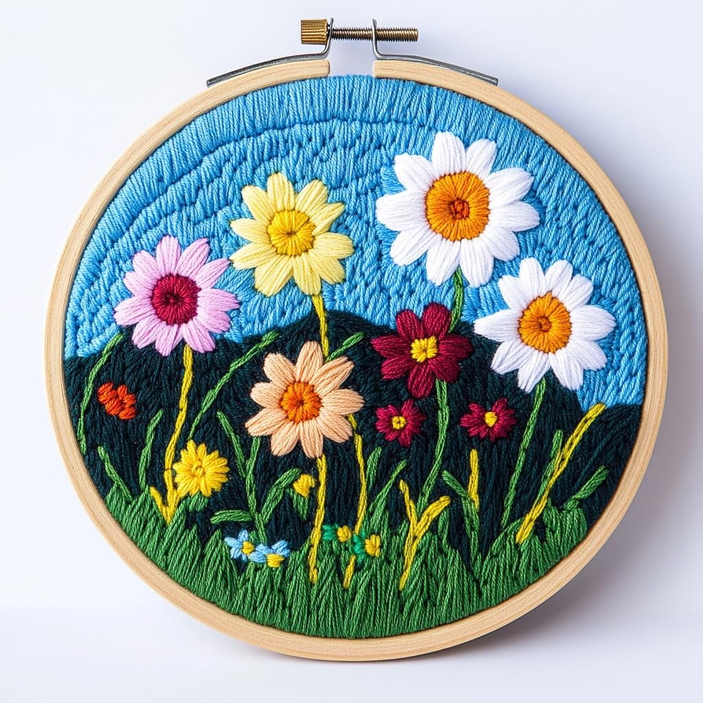 DIY Punch Needle Kits Cute Cartoon Flowers in Grass Embroidery Punch ...