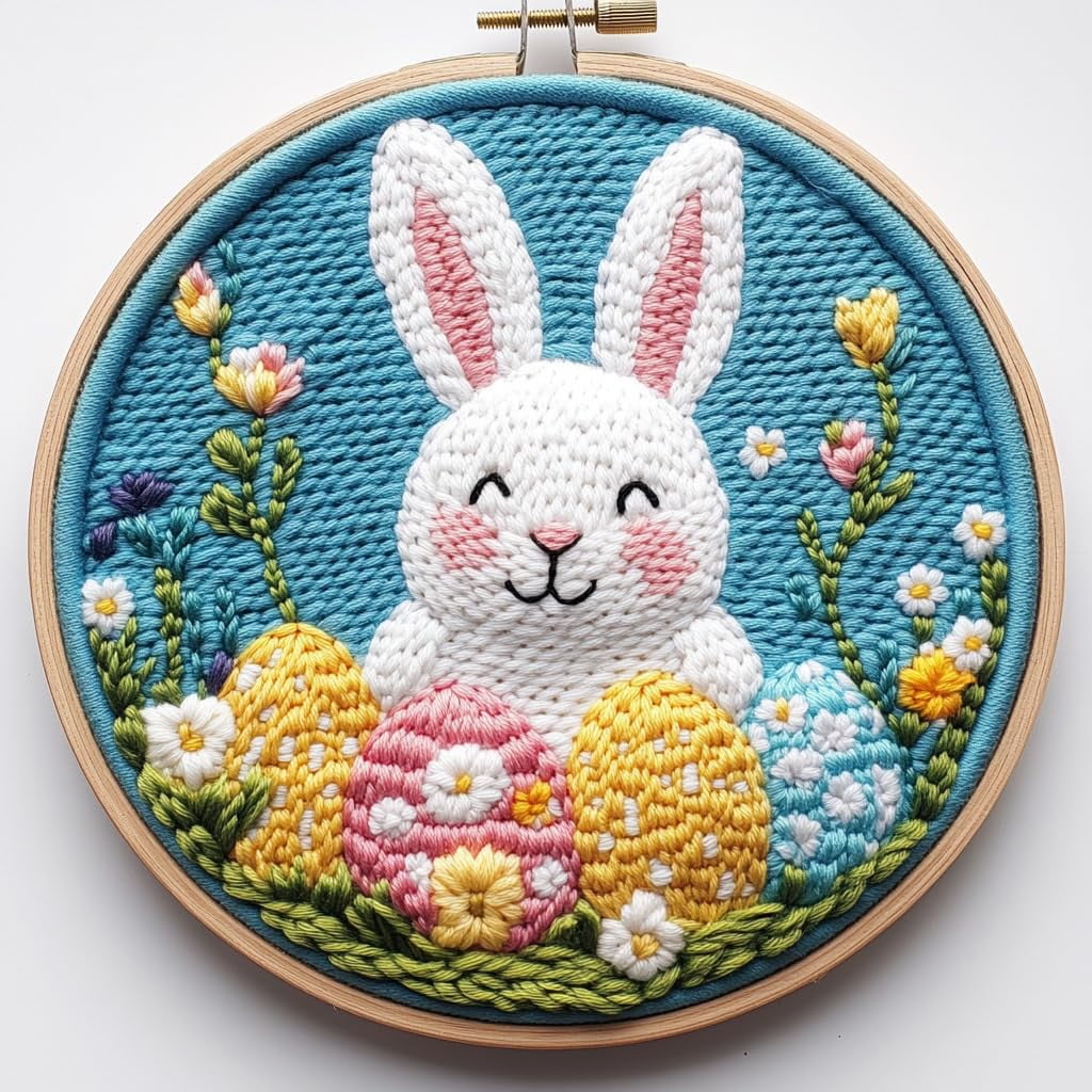 DIY Punch Needle Kits Cute Cartoon Happy Easter Rabbit and Eggs ...