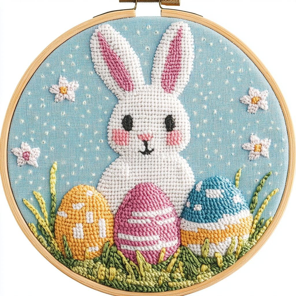 DIY Punch Needle Kits Cute Cartoon Happy Easter Rabbit and Eggs ...