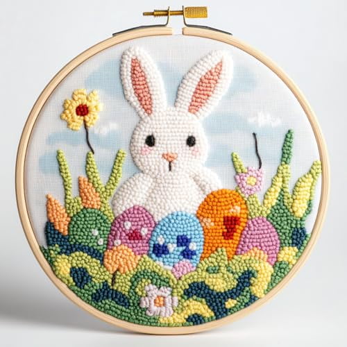DIY Punch Needle Kits Cute Cartoon Happy Easter Rabbit and Eggs ...