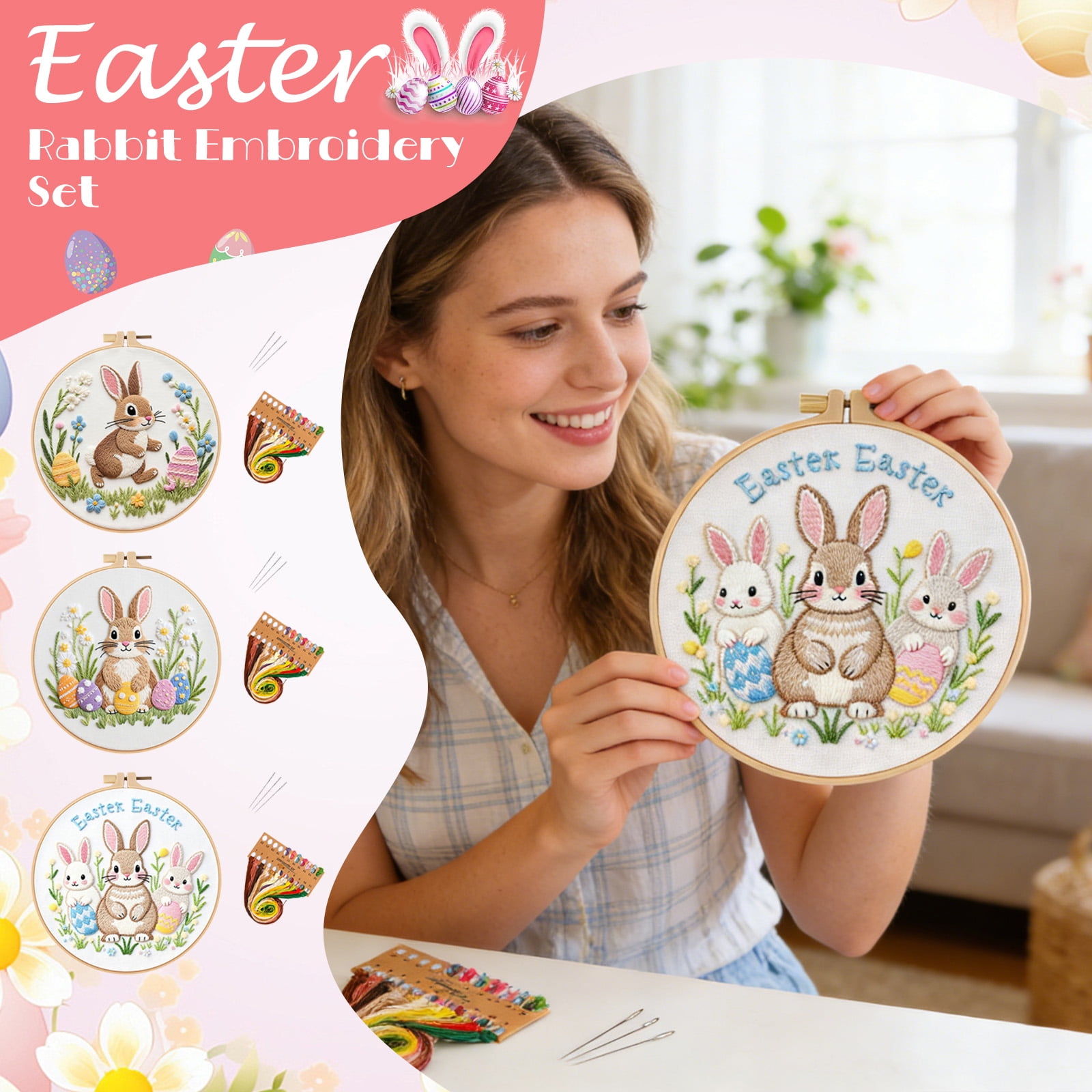 DIY Punch Needle Kits Cute Cartoon Happy Easter Rabbit and Eggs ...