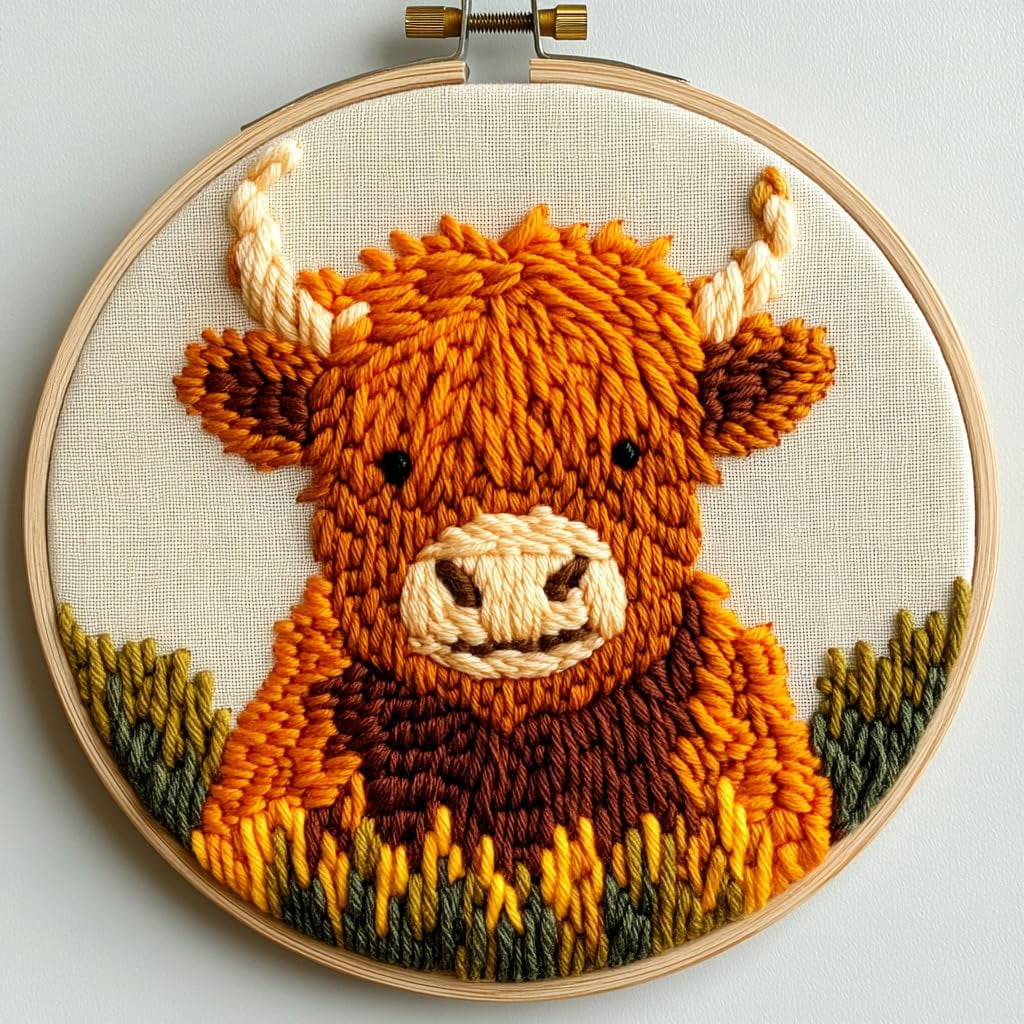 DIY Punch Needle Kits Cute Cartoon Highland Cow Embroidery Punch Needle ...