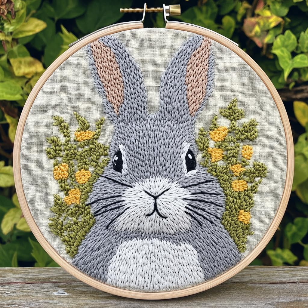DIY Punch Needle Kits Cute Grey Rabbit Easy for Beginners Punch Needle ...
