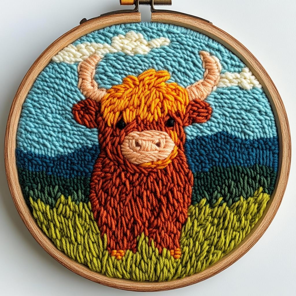 DIY Punch Needle Kits Cute Little Highland Cow on Grass Easy for ...