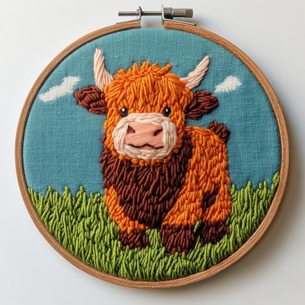 DIY Punch Needle Kits Cute Little Highland Cow on Grass Easy for ...