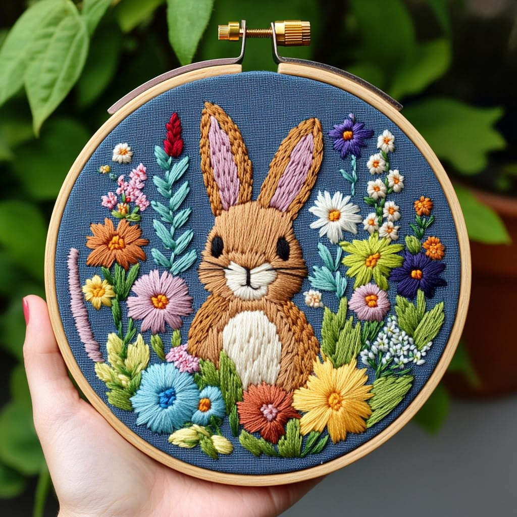 DIY Punch Needle Kits Cute Rabbit in Flowers Easy for Beginners Punch ...