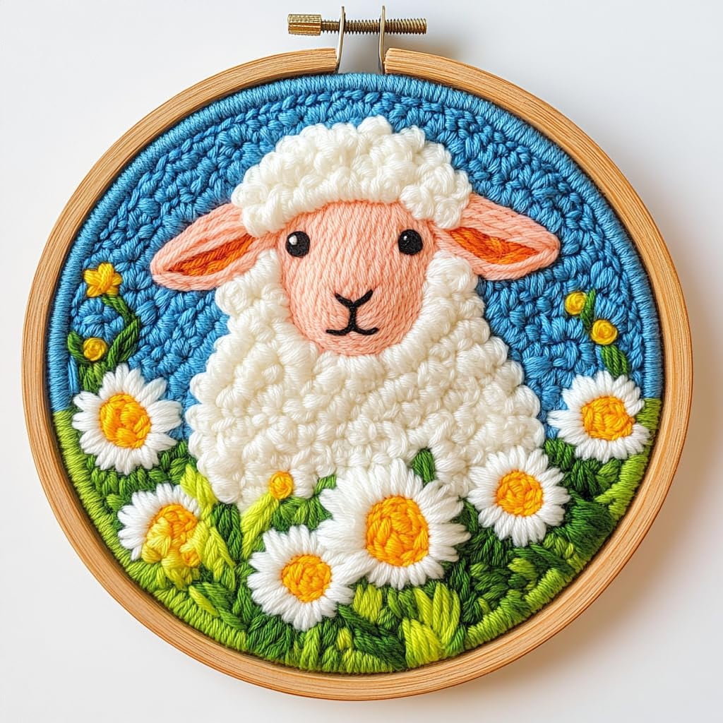 DIY Punch Needle Kits Cute Sheep in Daisy Flowers Easy for Beginners ...