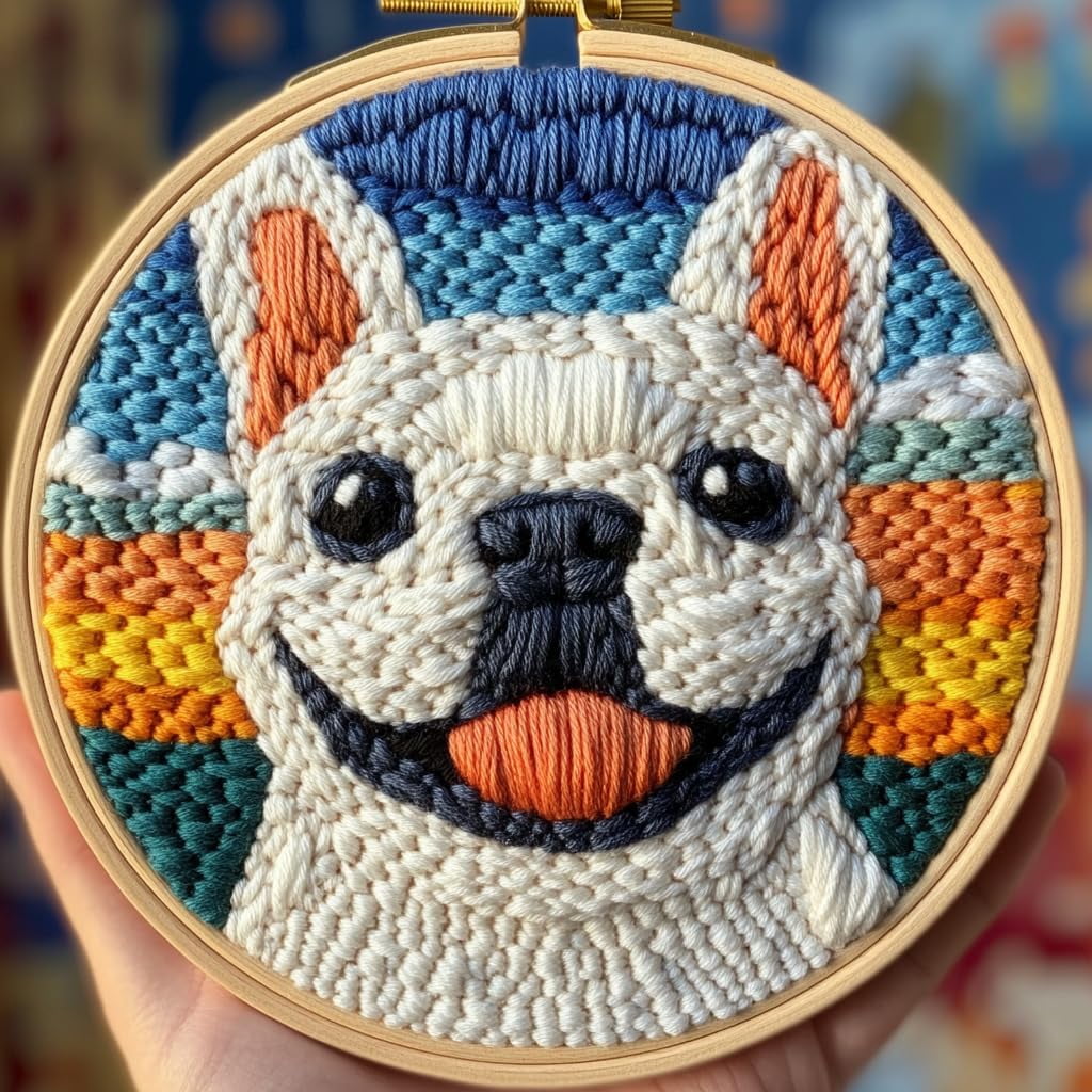 DIY Punch Needle Kits Cute White French Bulldog with Sunset Easy for ...