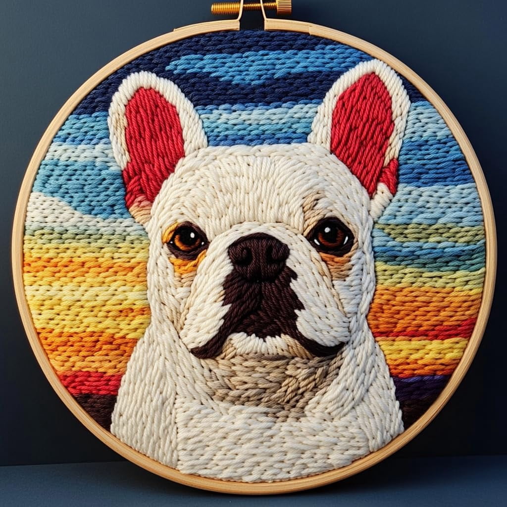 DIY Punch Needle Kits Cute White French Bulldog with Sunset Easy for ...
