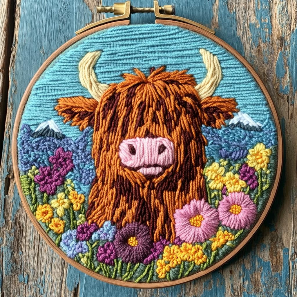 DIY Punch Needle Kits Highland Cow in Flowers Easy for Beginners Punch ...