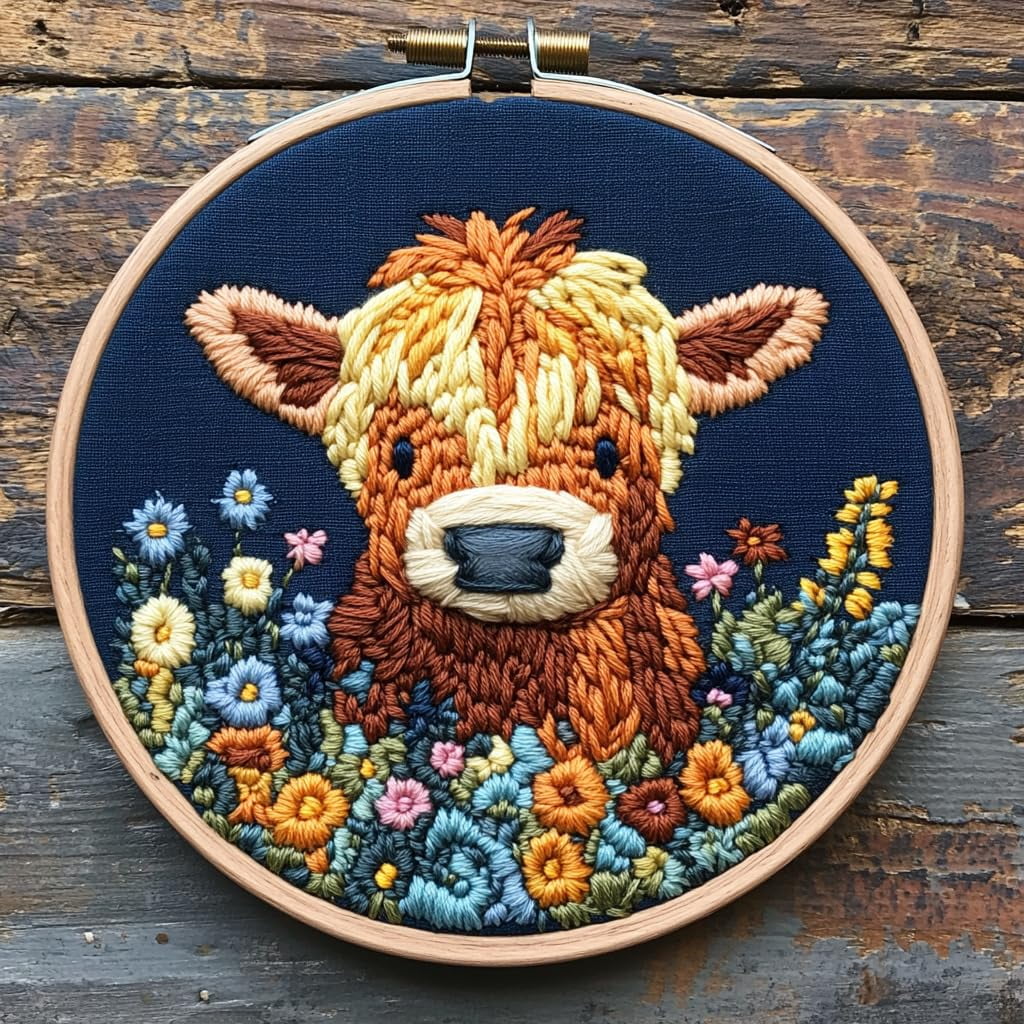 DIY Punch Needle Kits Little Highland Cow in Flowers Easy for Beginners ...
