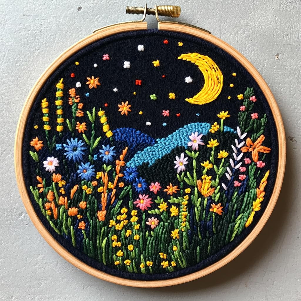 DIY Punch Needle Kits Night Moon Scenery and Flowers Easy for Beginners ...