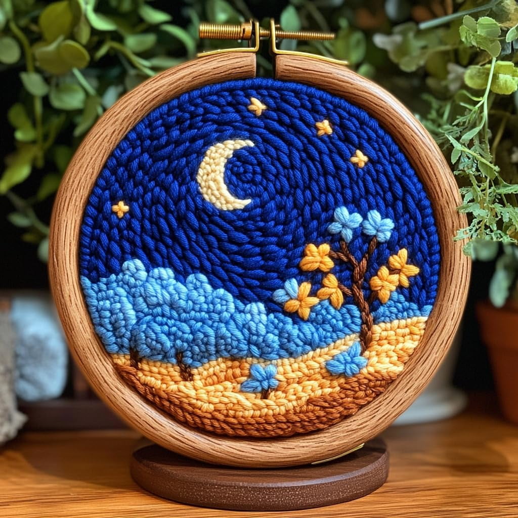 DIY Punch Needle Kits Night Moon in Basket Easy for Beginners Punch ...