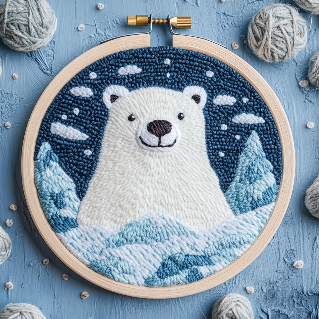 DIY Punch Needle Kits Polar Bear with Snow Mountain Easy for Beginners ...